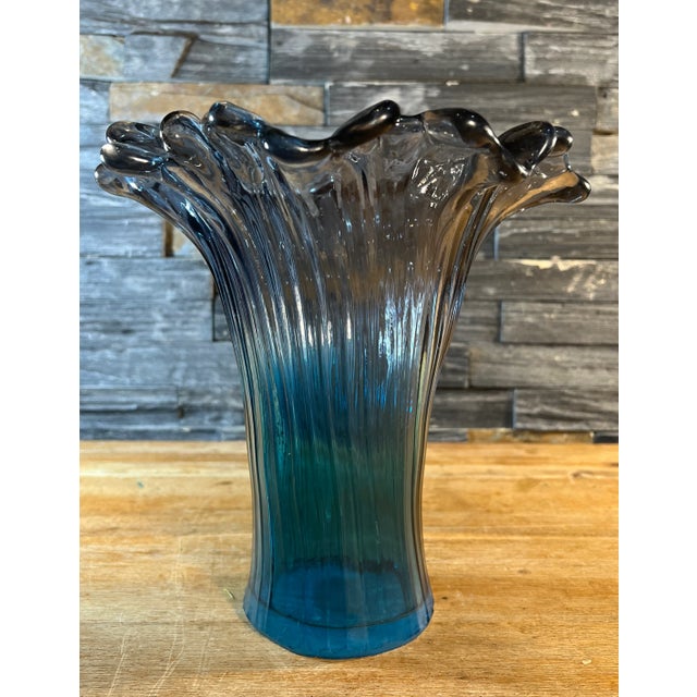 Murano Blue Art Glass Vase | Chairish