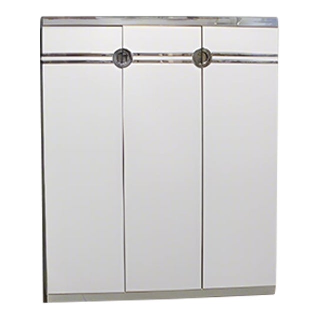 1970s Pierre Cardin White Armoire With Chrome Band | Signed | Chairish