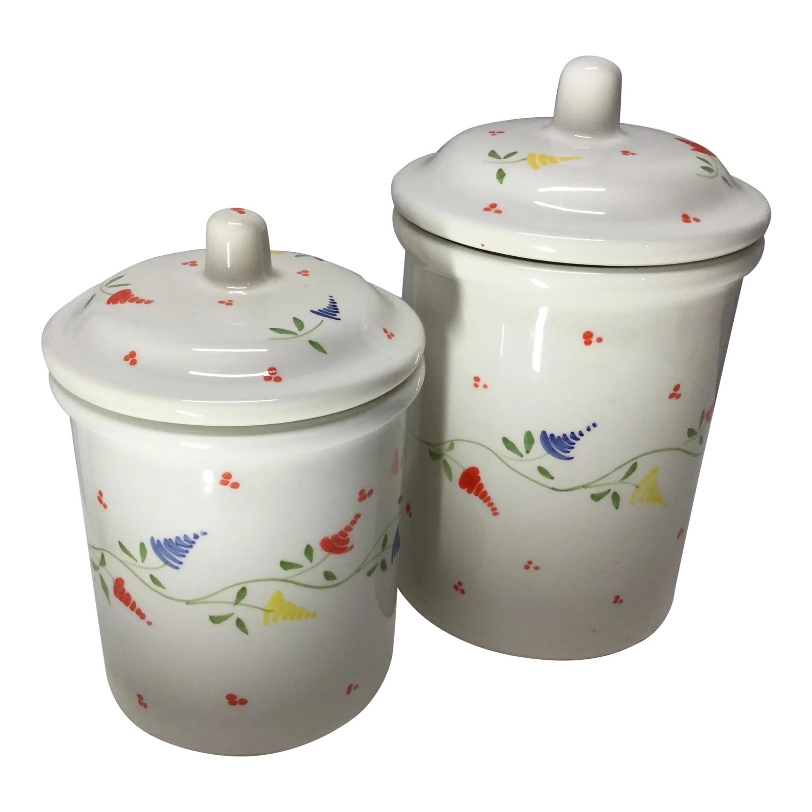 Vintage Italian Hand Painted Covered Storage Ceramic Canisters - A Pair ...