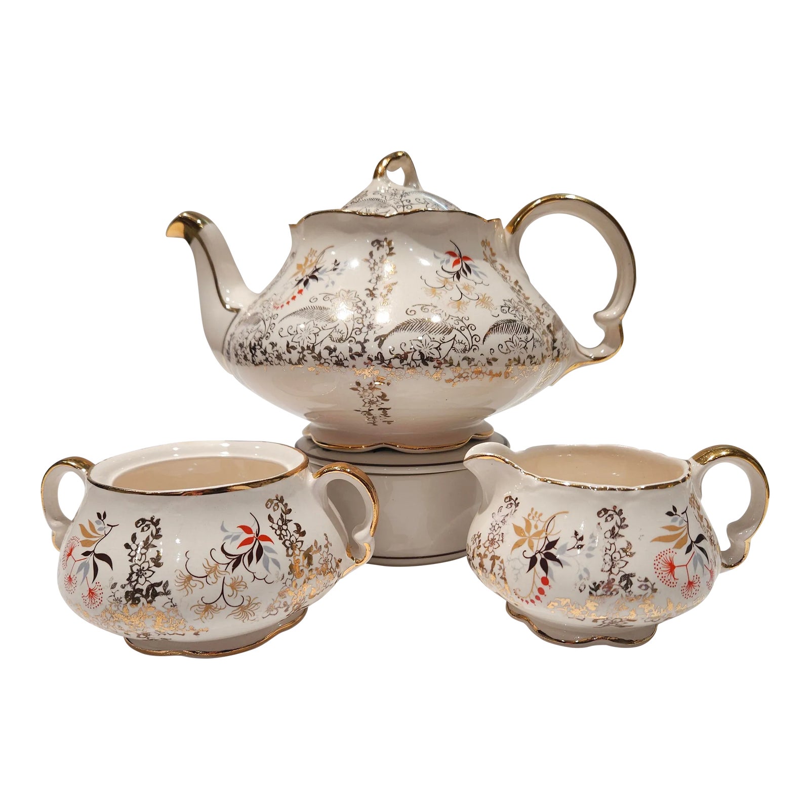 1950s Vintage Art Deco Ellgreave Burslem Elegant Tea Pot Creamer and ...