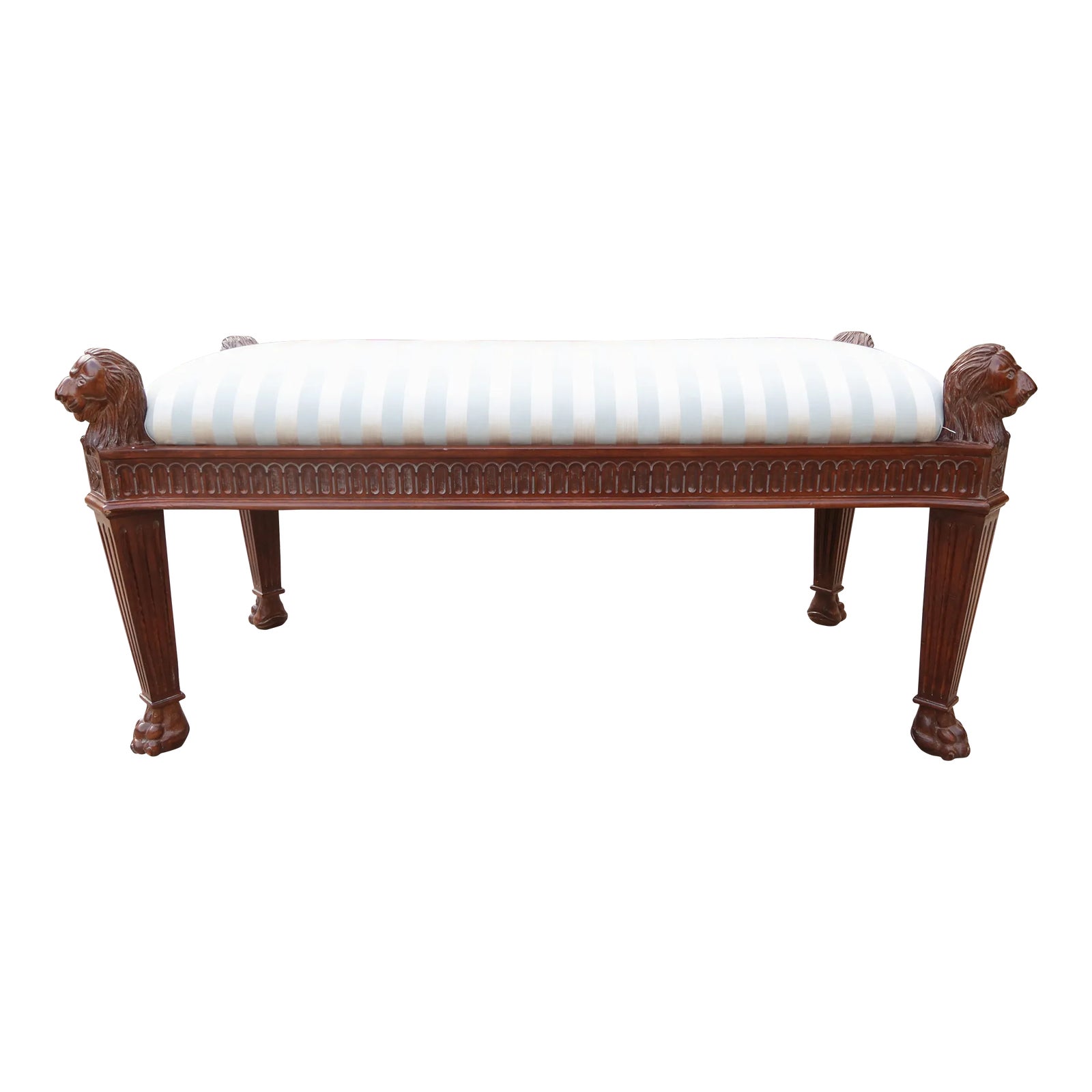 Jeffco Regency Style Lion Head Upholstered Bench | Chairish