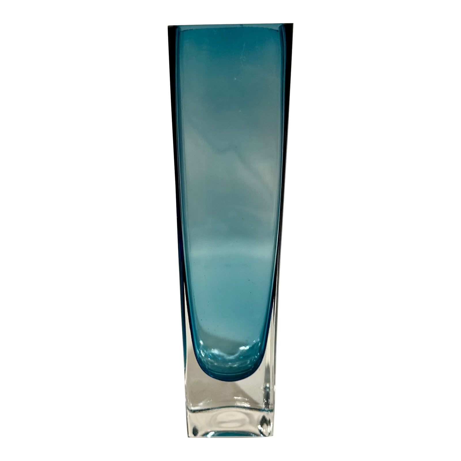 Mid-Century Blue Square Vase | Chairish