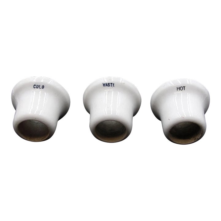Set of 3 Vintage White Ceramic Bathtub Faucet Covers | Chairish