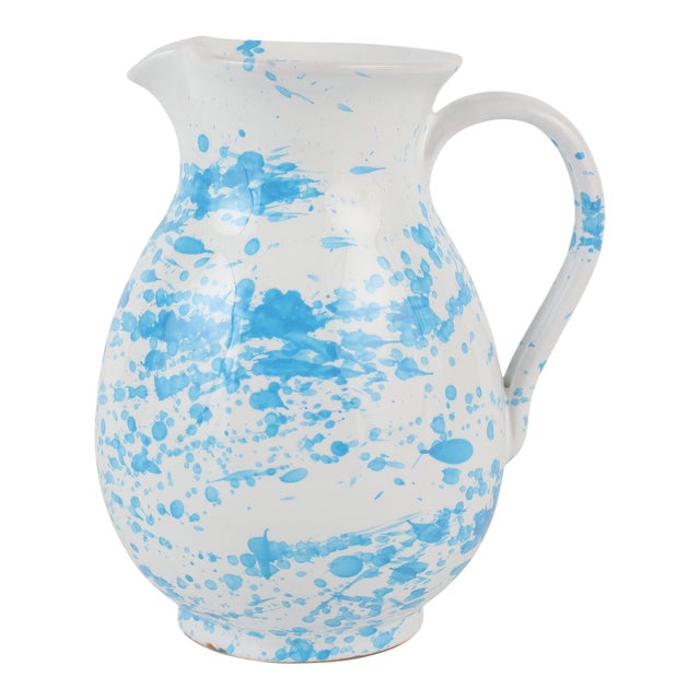 VIETRI Amalfitana Aqua Splatter Pitcher | Chairish