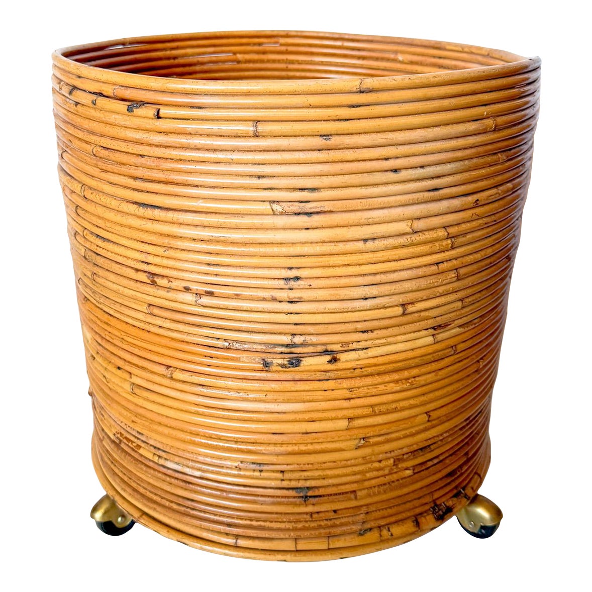 Vintage Large Italian Pencil Reed Planter on Casters | Chairish