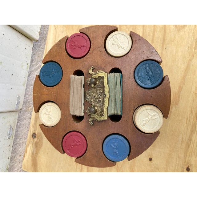 1930s Antique Casino Poker Chip Caddy Chinese Dragon Boat Embossed ...