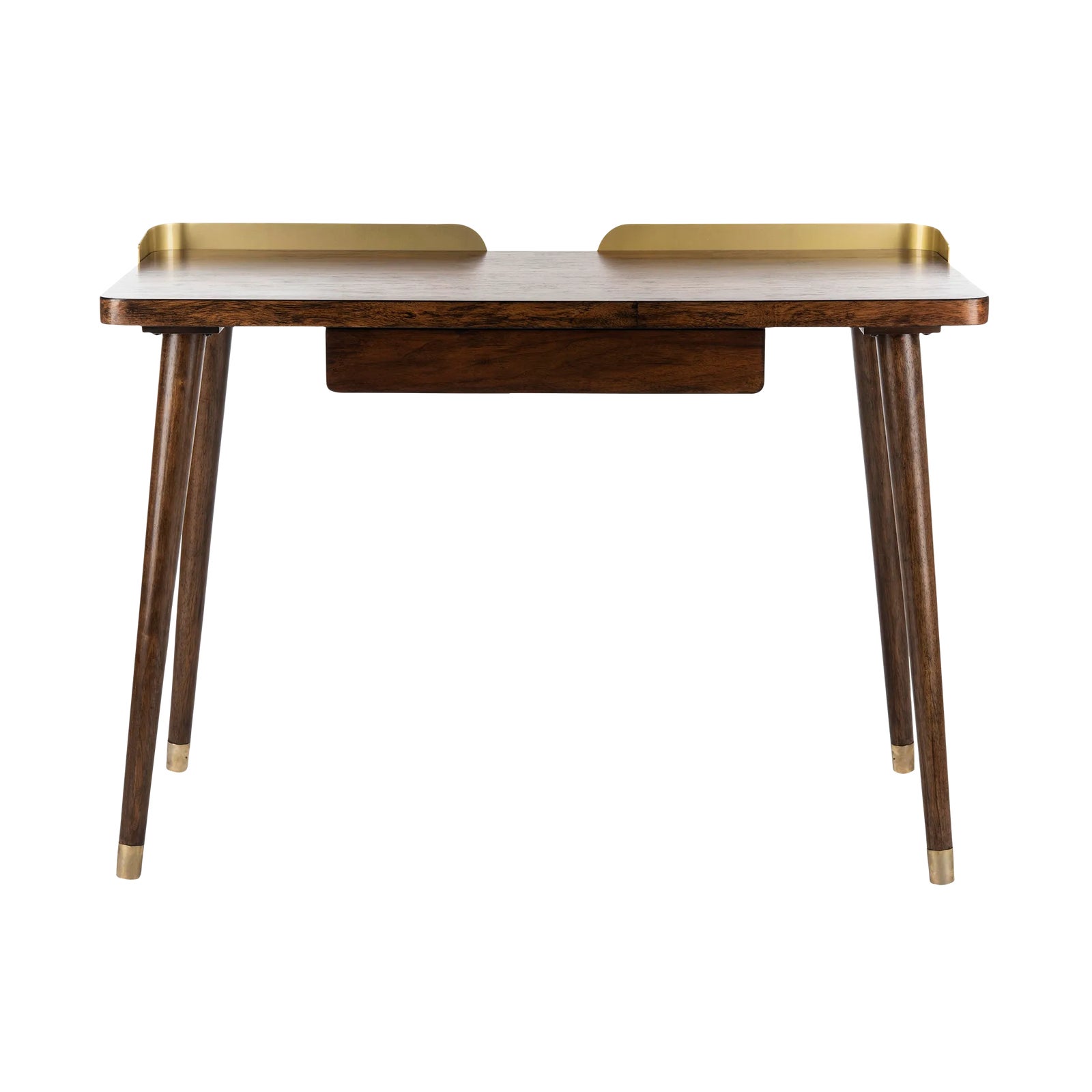 One Drawer Desk in Walnut & Gold | Chairish