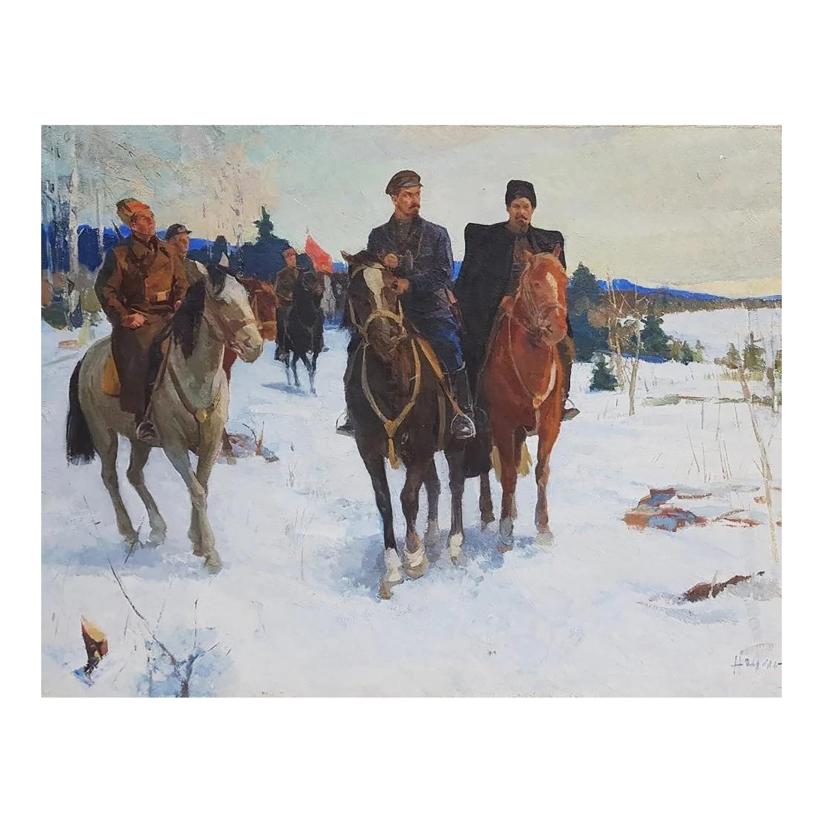 Antique Oil Painting: October Revolution on Horses, Soviet Art 120-160 ...