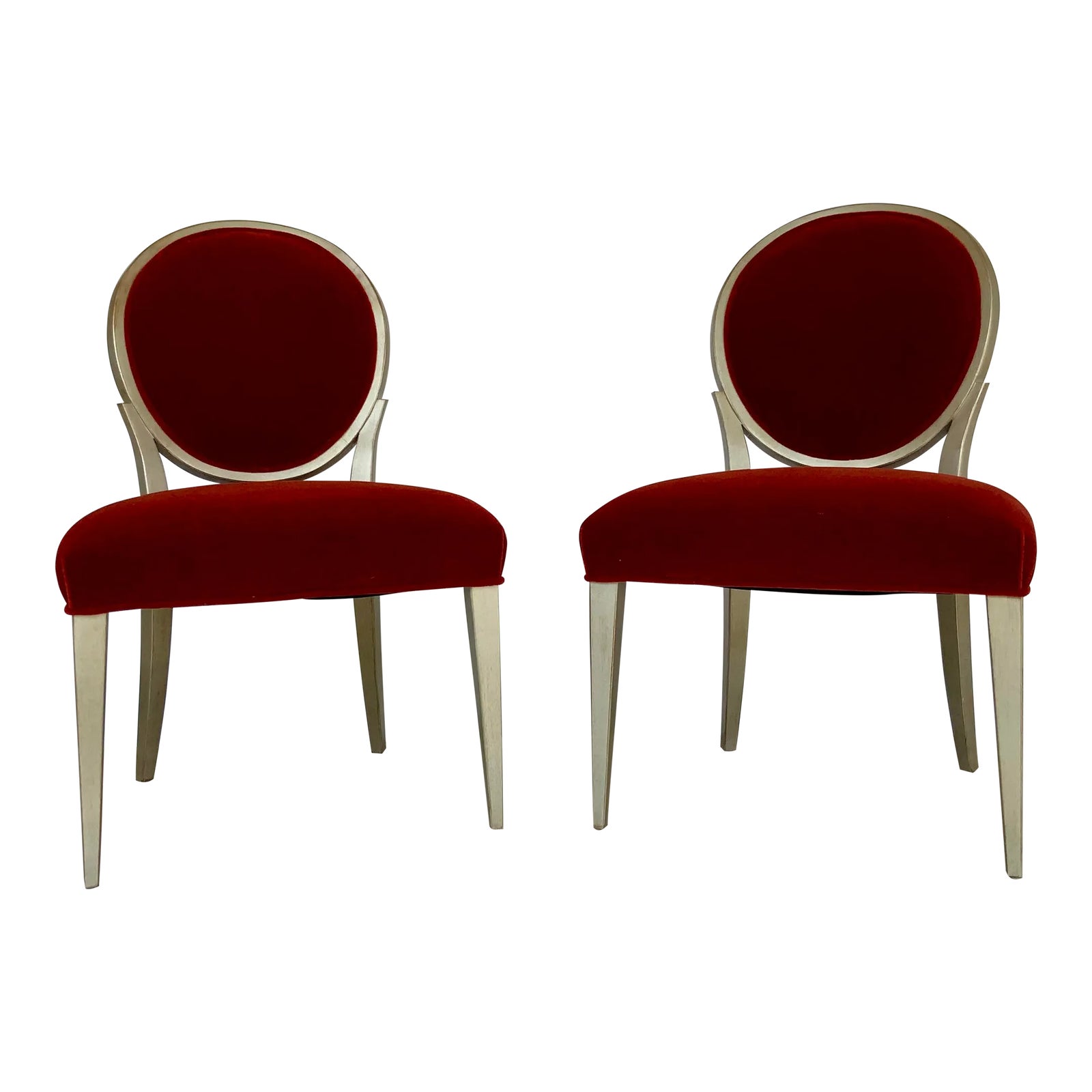 Hickory White Modern Red Mohair Oval Back Side Chairs Pair | Chairish