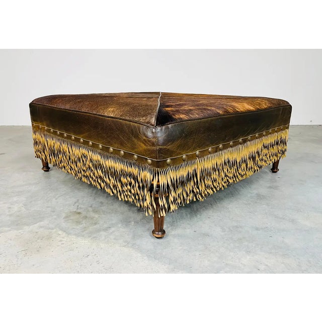 French Provincial Style Cowhide Leather Fringe Cocktail Ottoman Bench ...