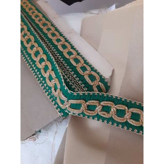 Scalamandre Vintage Green and Metallic Gold Fabric Trim- 6.8 Yatds ...
