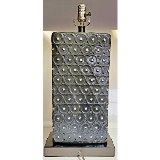 Pair Large Vintage Arteriors Lamps Dark Grey and Cream Dots Ceramic ...