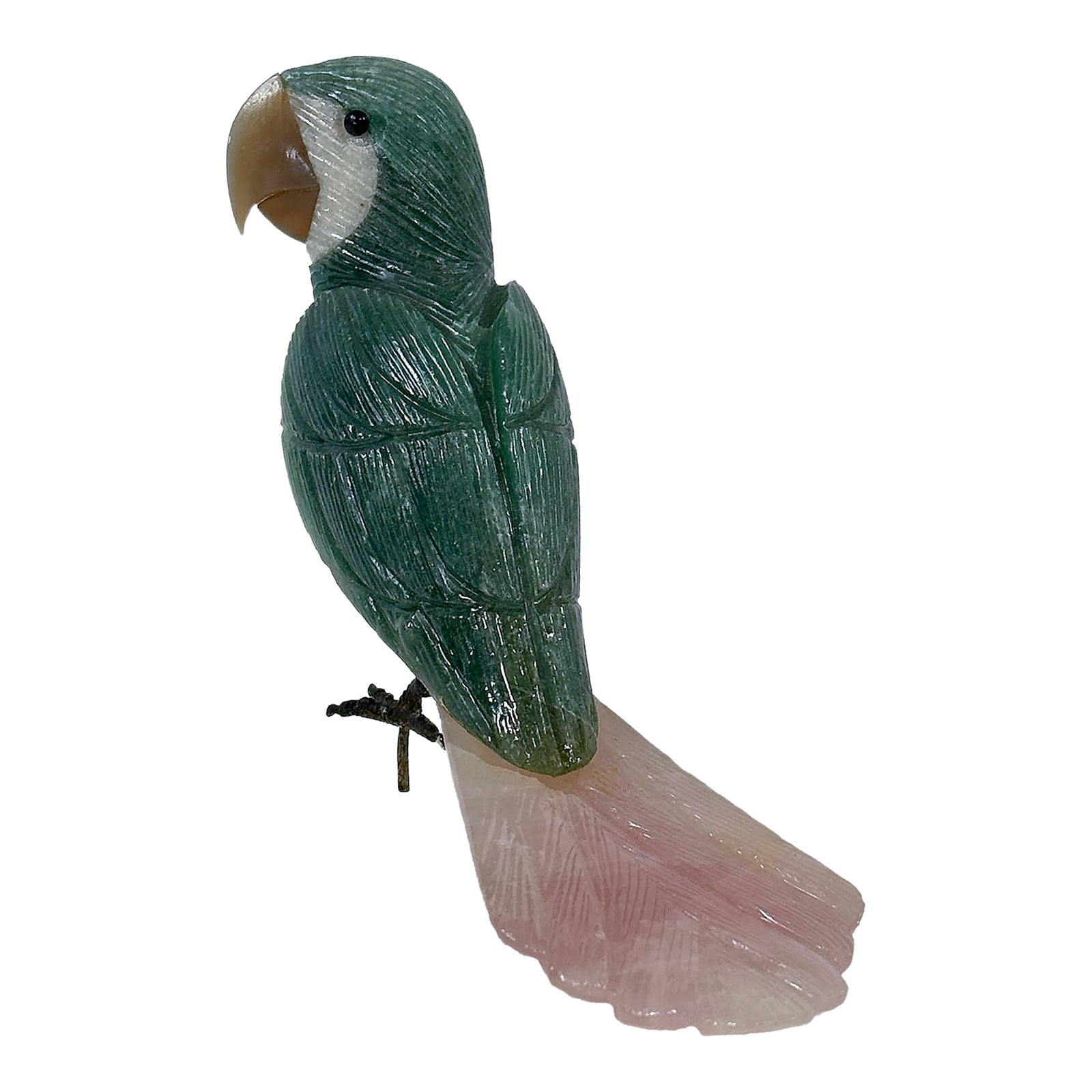 1960's Quartz Semi-Precious Stone Carved Parrot Figurine. | Chairish