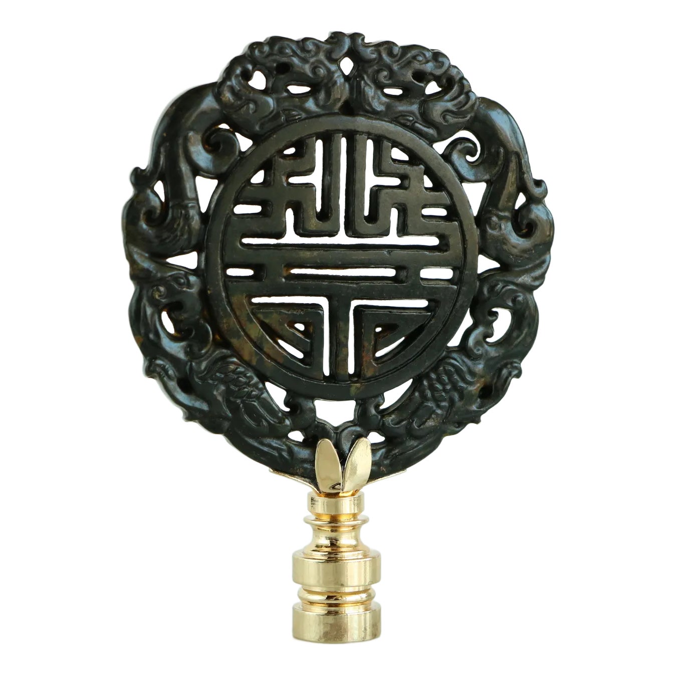 Chinese Lattice Carved Stone Lamp Finial on Golden Brass Hardware ...