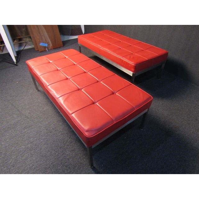 Pair of Red Mid-Century Modern Ottomans | Chairish