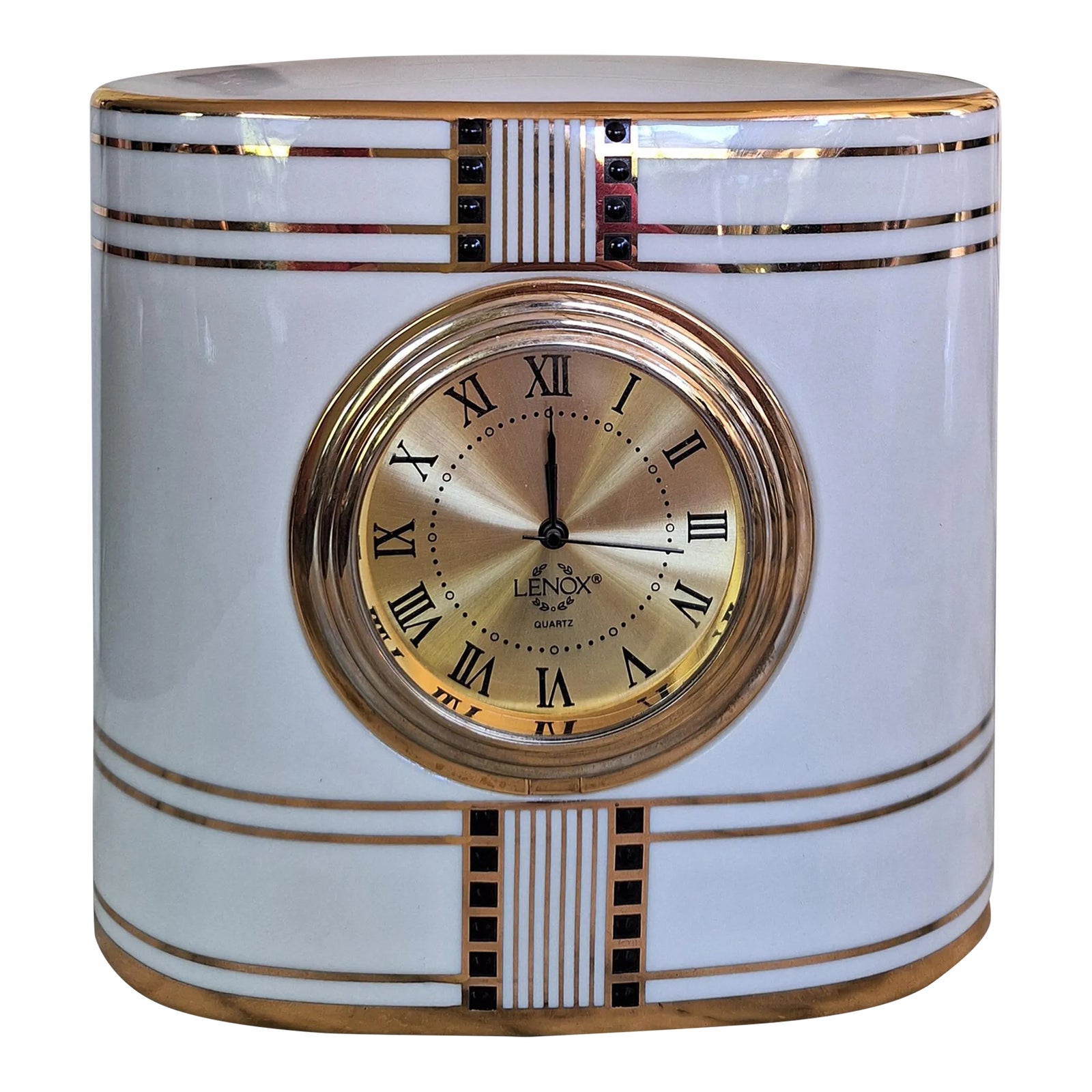 Lenox Art Deco Jeweled Essence Desk Clock | Chairish