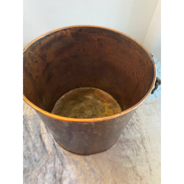 Large Antique Hand Hammered Copper Fire Wood Bucket With Brass Details ...