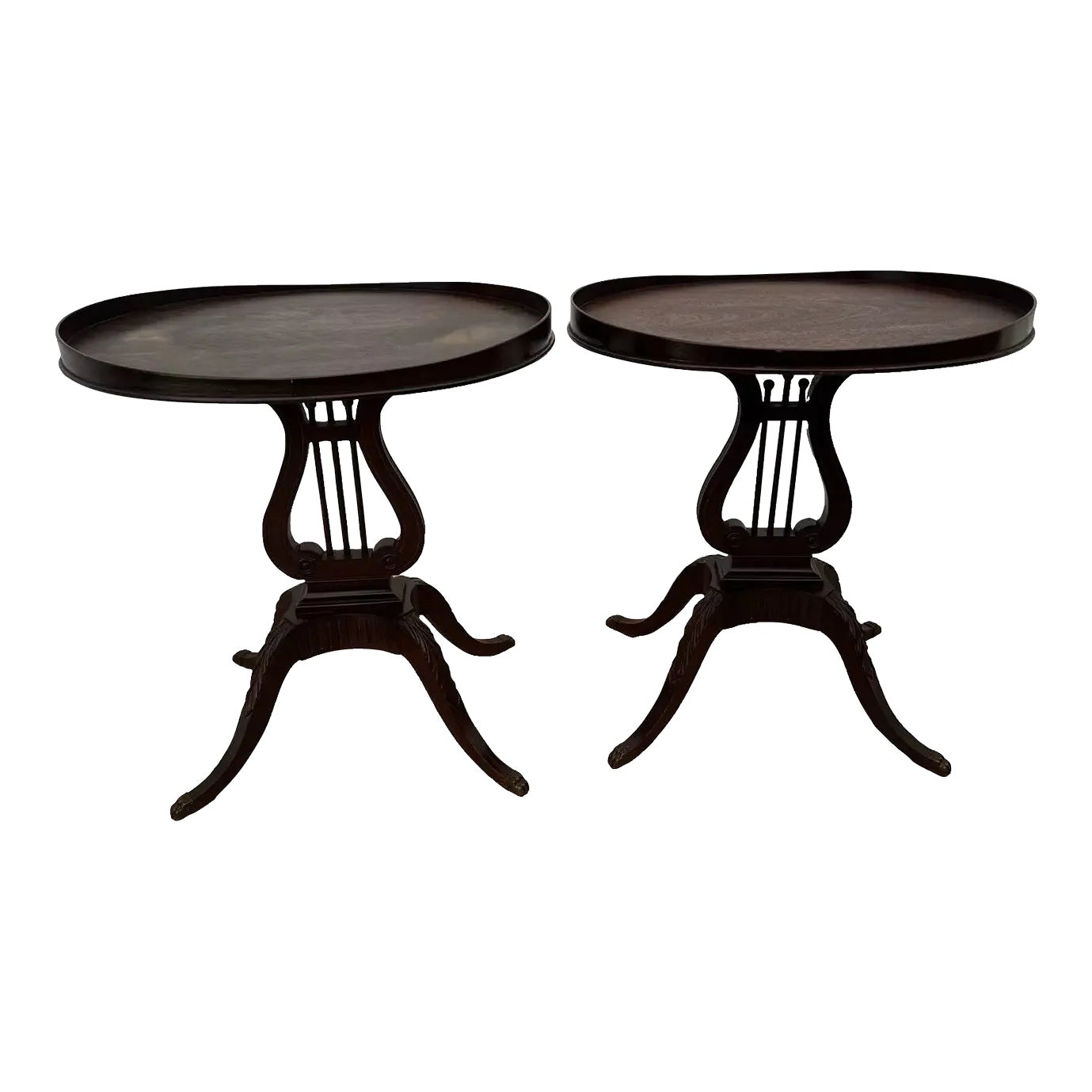 1930s Mersman Lyre Side Tables Set of Two Oval Top Violin Pedestal Base ...