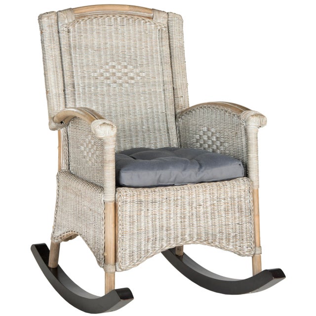 Jessica Wicker Rocking Chair in Antique Grey | Chairish