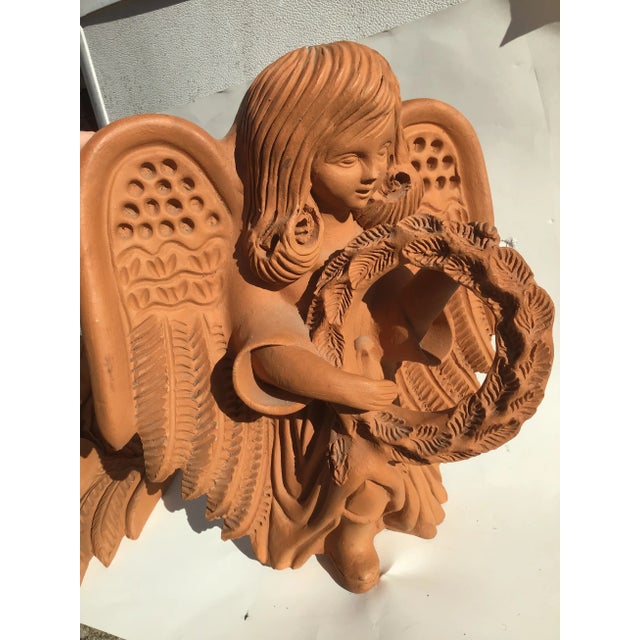 Mid 20th Century Terracotta Pottery Angel Girl With Wreath Wall ...