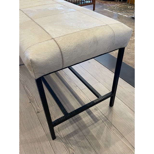 Contemporary Hair on Hide Bench With Chiseled Wrought Iron Base | Chairish