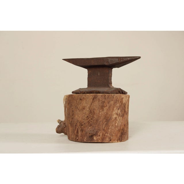 Vintage Small Iron Anvil Mounted on Wooden Block | Chairish