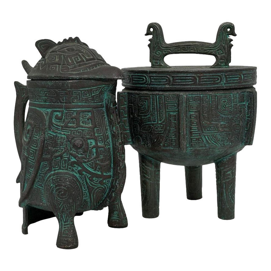 1960's Verdigris Copper Ice Bucket and Pitcher in the Style of James ...
