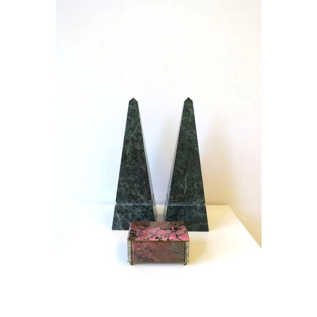 Dark Green Marble Obelisks - A Pair | Chairish