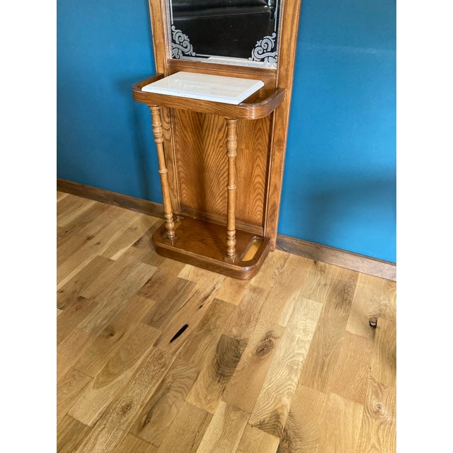 Midcentury Pulaski Hall Tree With Etched Mirror & Marble Shelf | Chairish