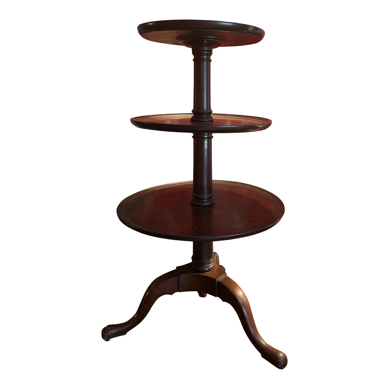 Antique Mahogany Dumb Waiter Silent Butler Three Tier Server | Chairish