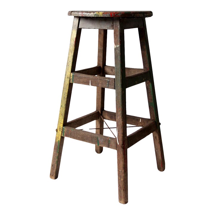 Vintage Rustic Wooden Stool | Chairish