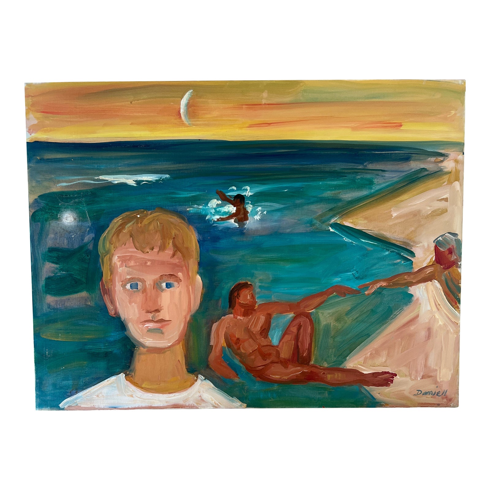 Portrait / Seascape Original Oil Painting on Canvas, Daniell 1970’s ...