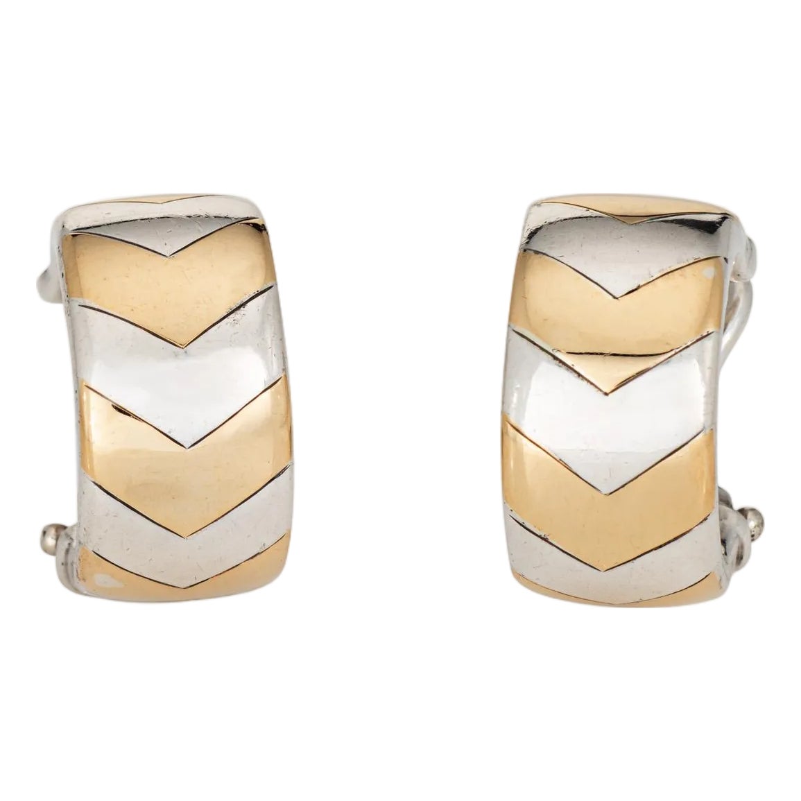 90s Tiffany & Co Chevron Hoop Earrings Sterling Silver 18k Gold Signed ...