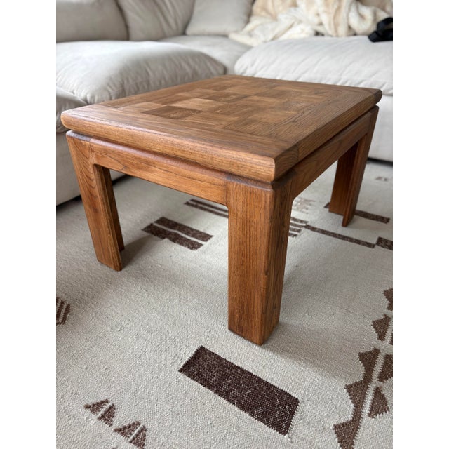 Vintage Restored Solid Wood Coffee Table With Parquet Top | Chairish