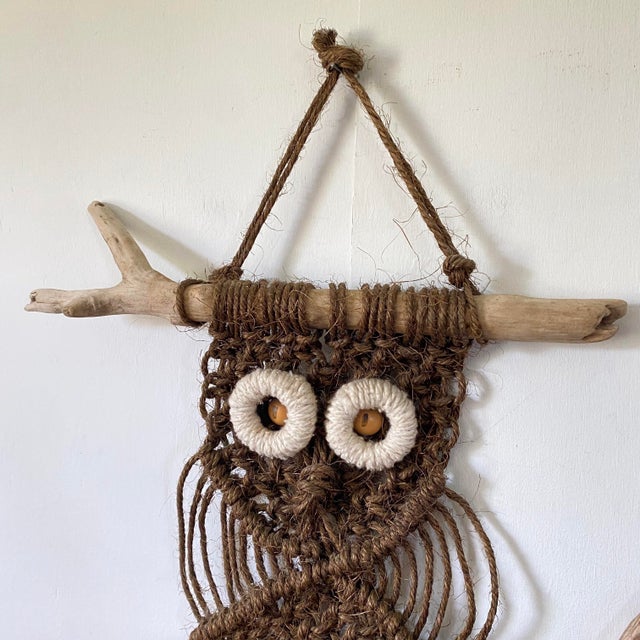 Mid Century 1960s Macramé Owl Wall Hanging Textile Art | Chairish