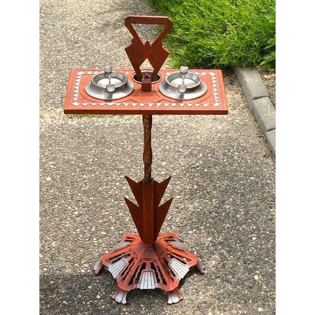 Circa 1930 Art Deco Smoking Stand Original & Complete With Pink Glass ...