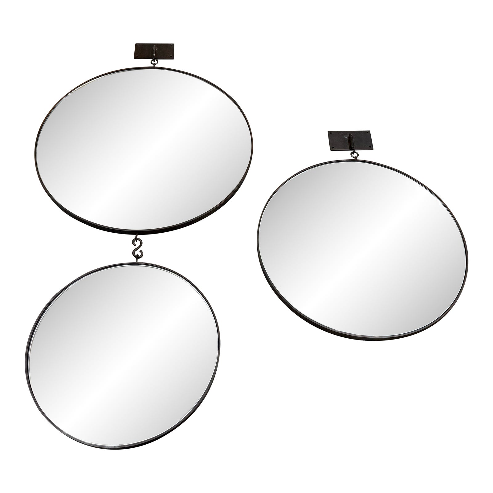 Custom Made Iron Circular Wall Mirrors, Set of Three | Chairish