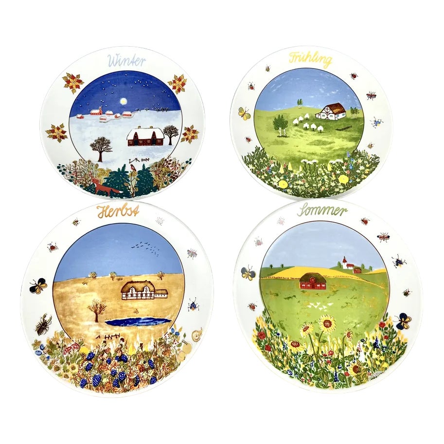 Vintage Porcelain Wall Plates Four Seasons from Kahla GDR, 1970s, Set ...