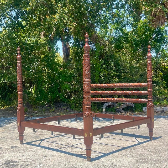 Late 20th Century Vintage Boho King Carved Poster Bed After Ralph ...