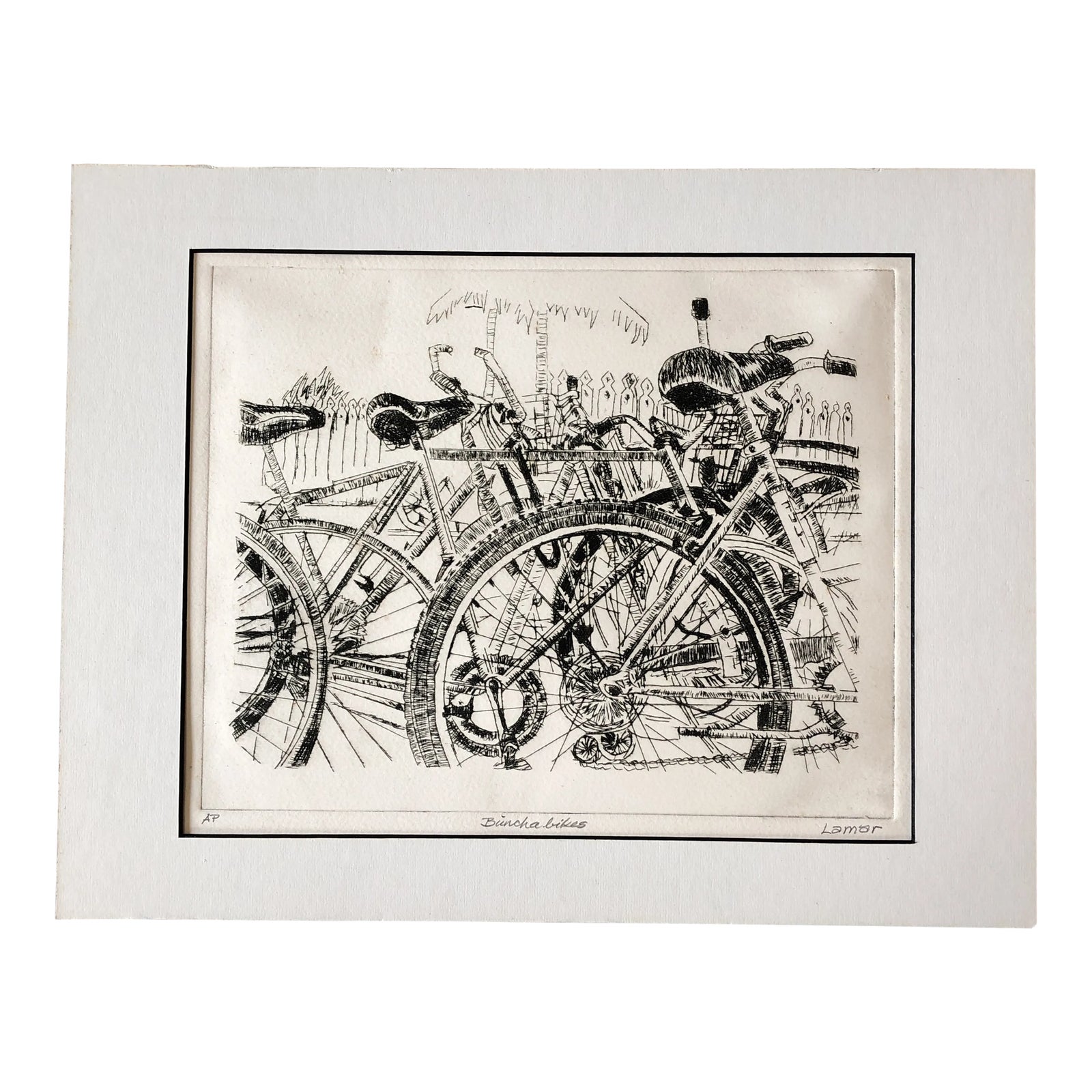 Original Artist Proof Etching Print by Lamar Ball “ Buncha Bikes ...