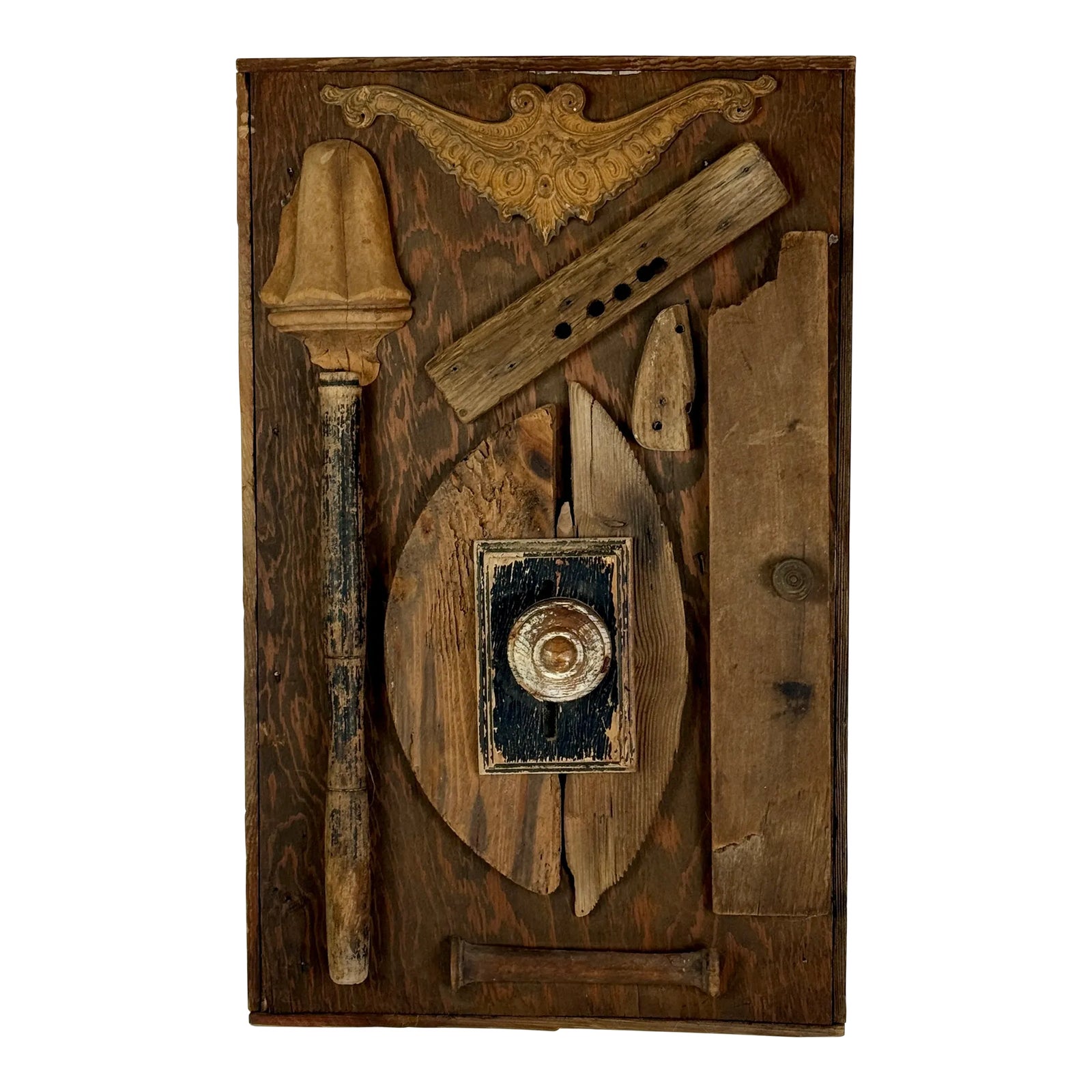 Vintage Folk Art Wall Sculptural Art of Wood Objects Assembled Cubist ...