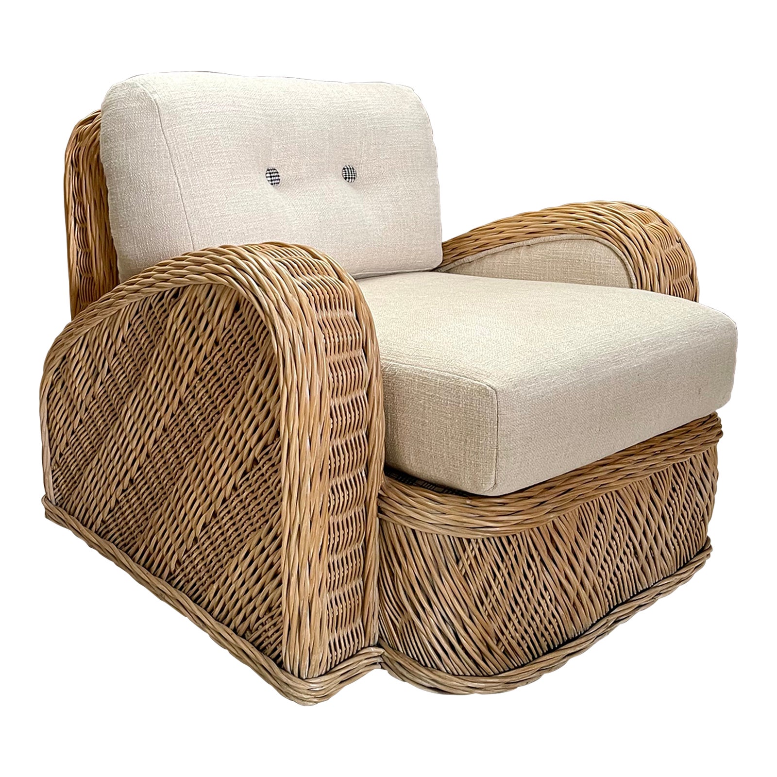 1980s Jay Spectre Wicker Postmodern Chair with New Upholstery ...