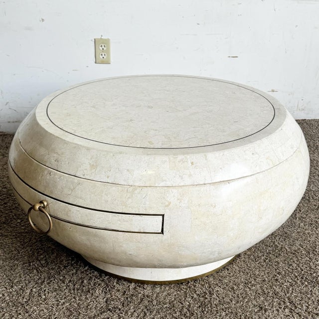 Postmodern Tessellated Stone Swivel Top Extendable Coffee Table With ...