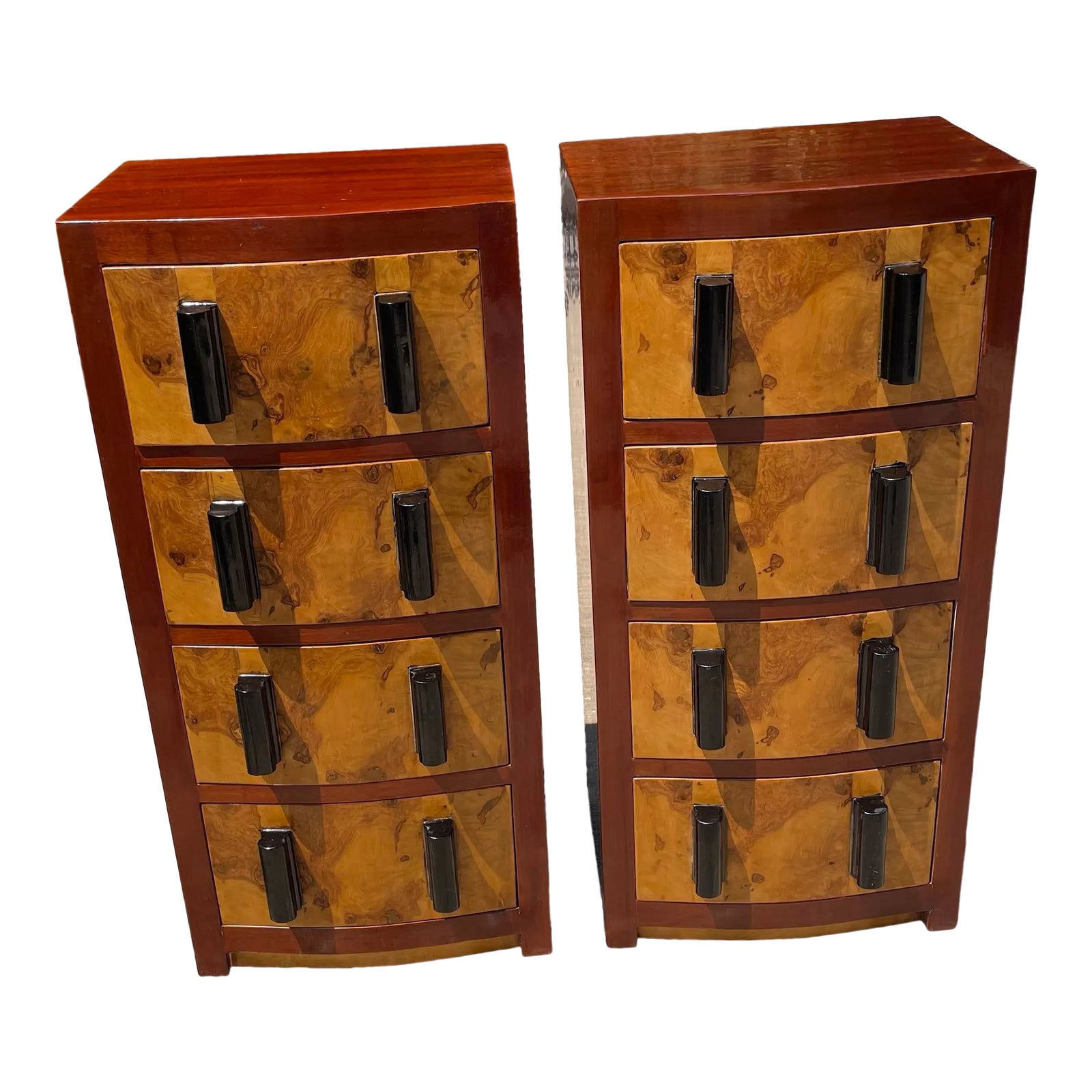 Vintage Art Deco Olive Wood Tall Chests - a Pair | Chairish