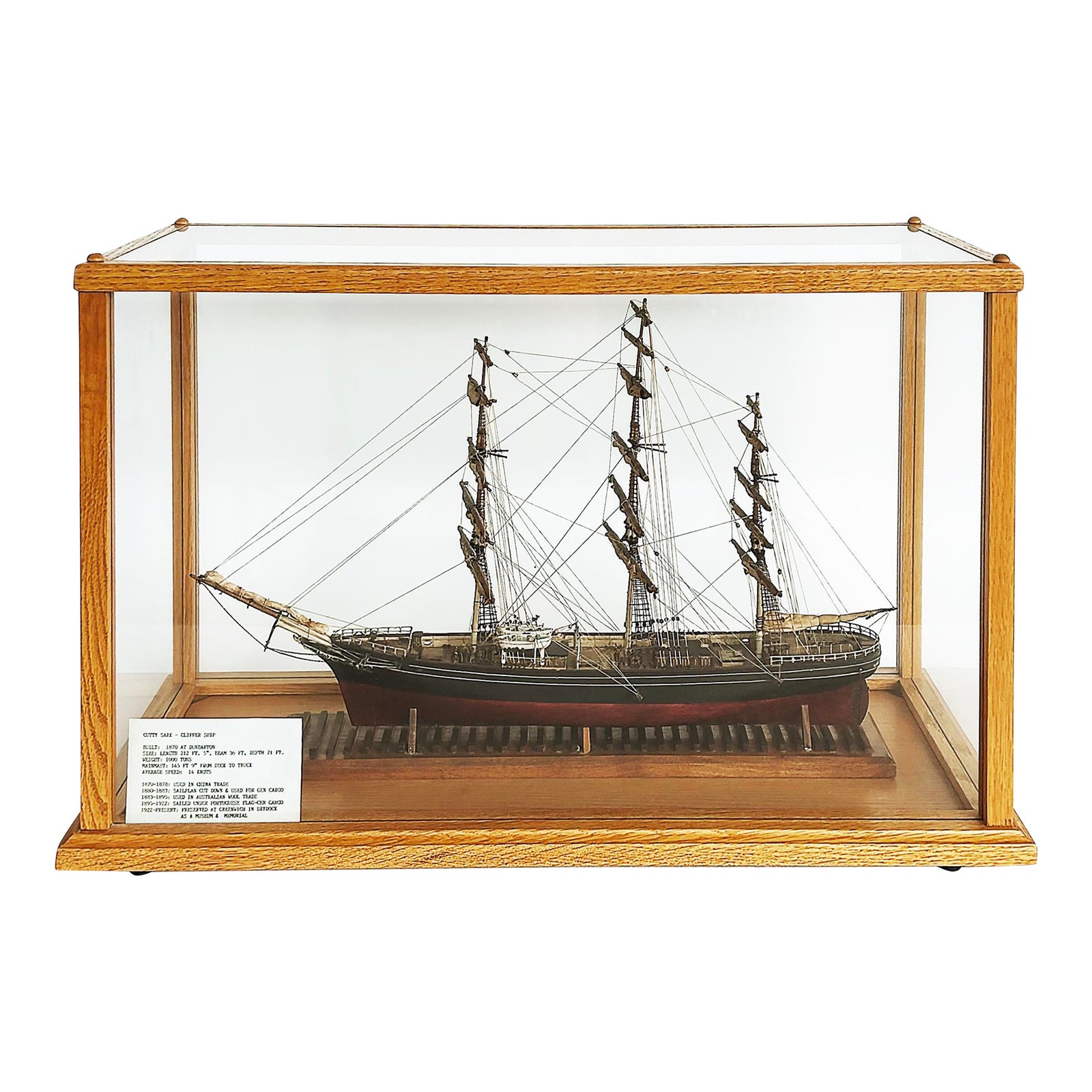 English 1870 Cutty Sark Clipper Hand-Crafted Model Encased in Wood ...