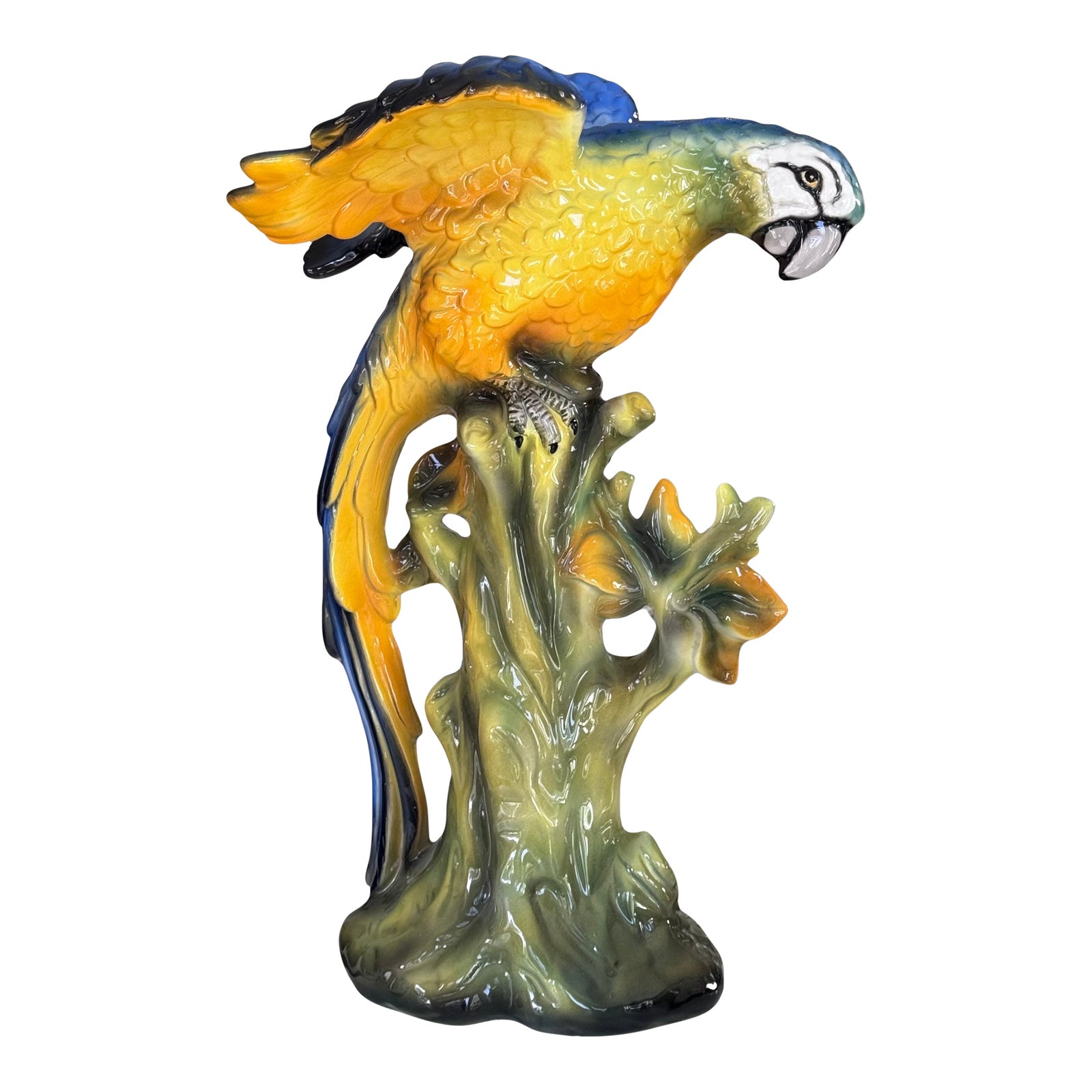 Made in Italy Large Scale Majolica Style Ceramic Macaw | Chairish