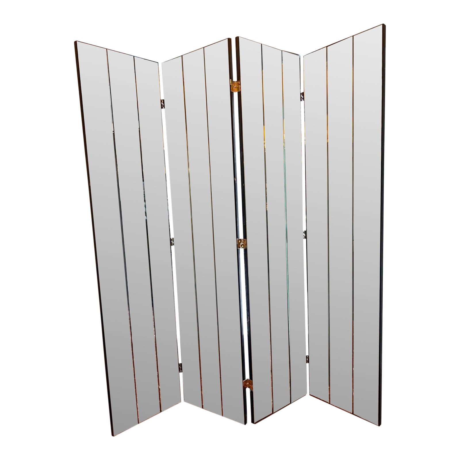 Vintage Four Panel Beveled Mirrored Screen | Chairish
