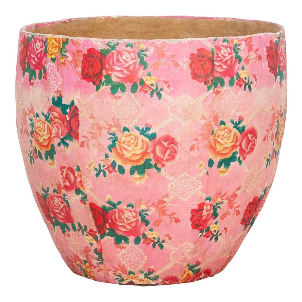 Rose Garden Vintage Paper Mache Pot | Chairish