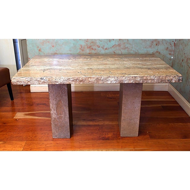 Vintage Natural Stone Dining Table With Double Pedestal Base | Chairish