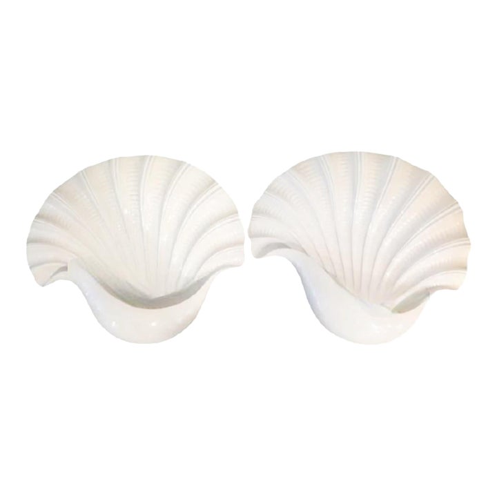 Monumental Off White Ceramic Clam Shell Gigantic Palm Beach Regency ...